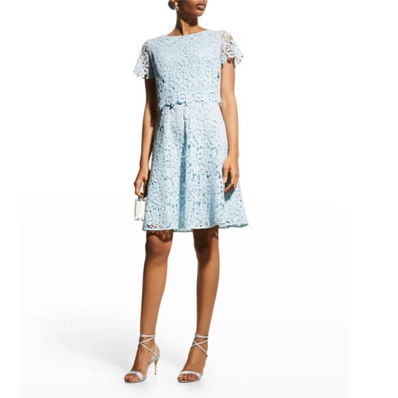 Shani | Dresses | New Shani Dusty Blue Popover Crochet Lace Fit Flare ...